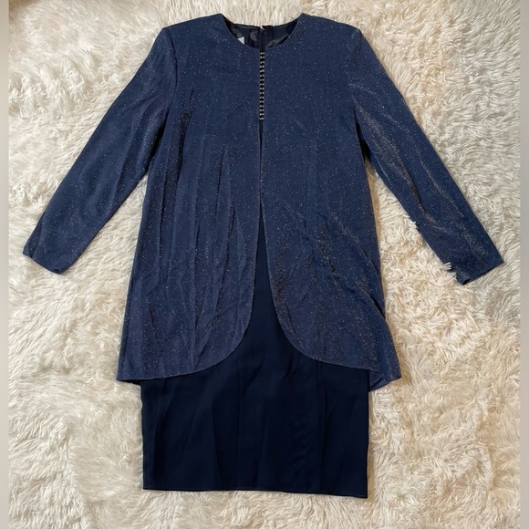 Patra | Dresses | Vtg Patra Navy Blue Dress Shimmer Rhinestone Special ...